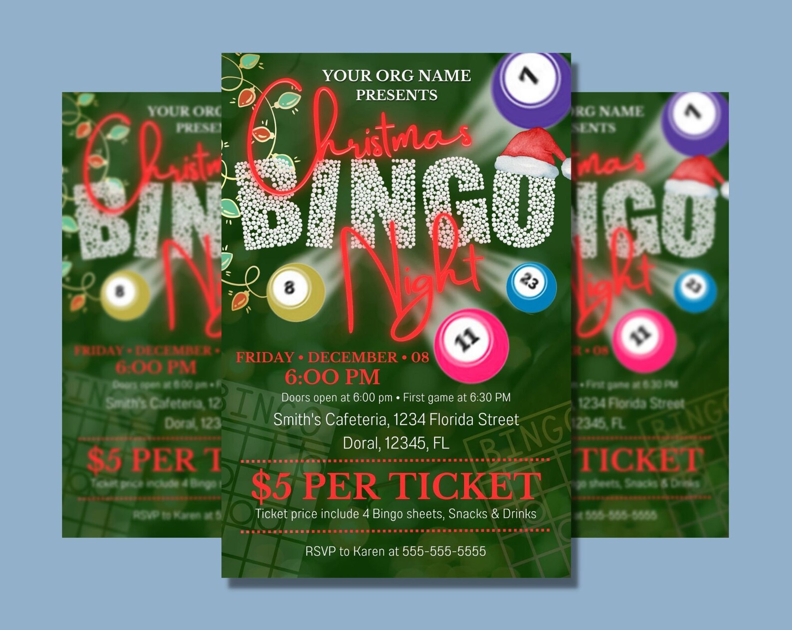 Christmas Bingo Template Flyer, Canva Template, Community Event ...
