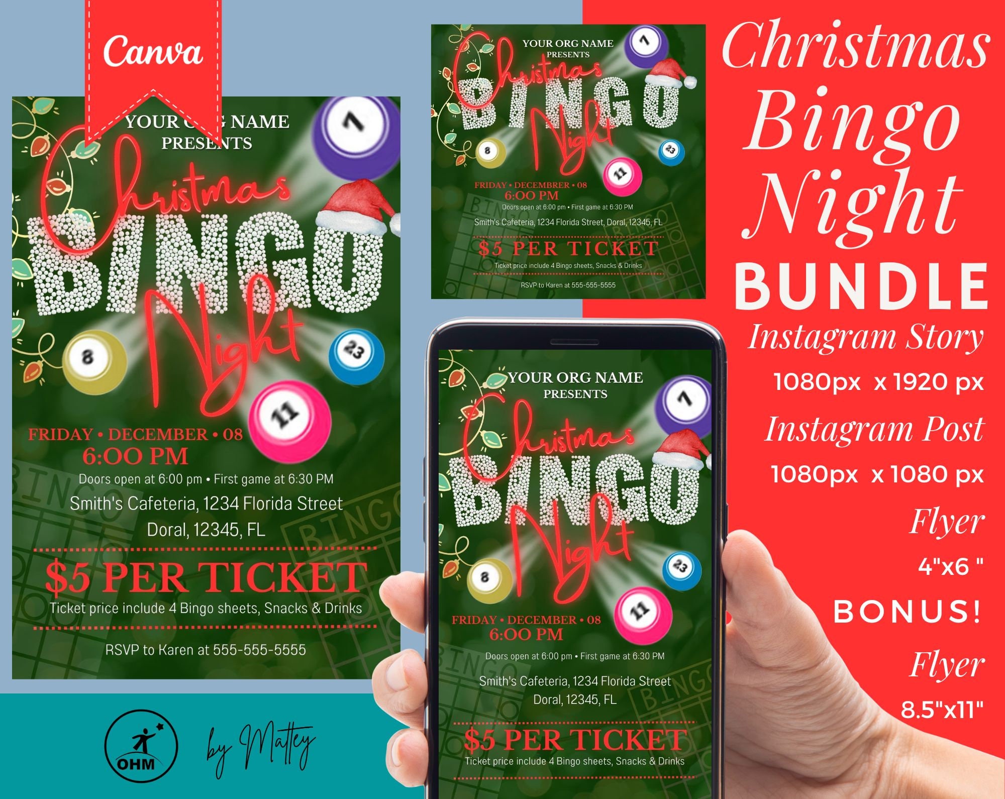 Christmas Bingo Template Flyer, Canva Template, Community Event ...