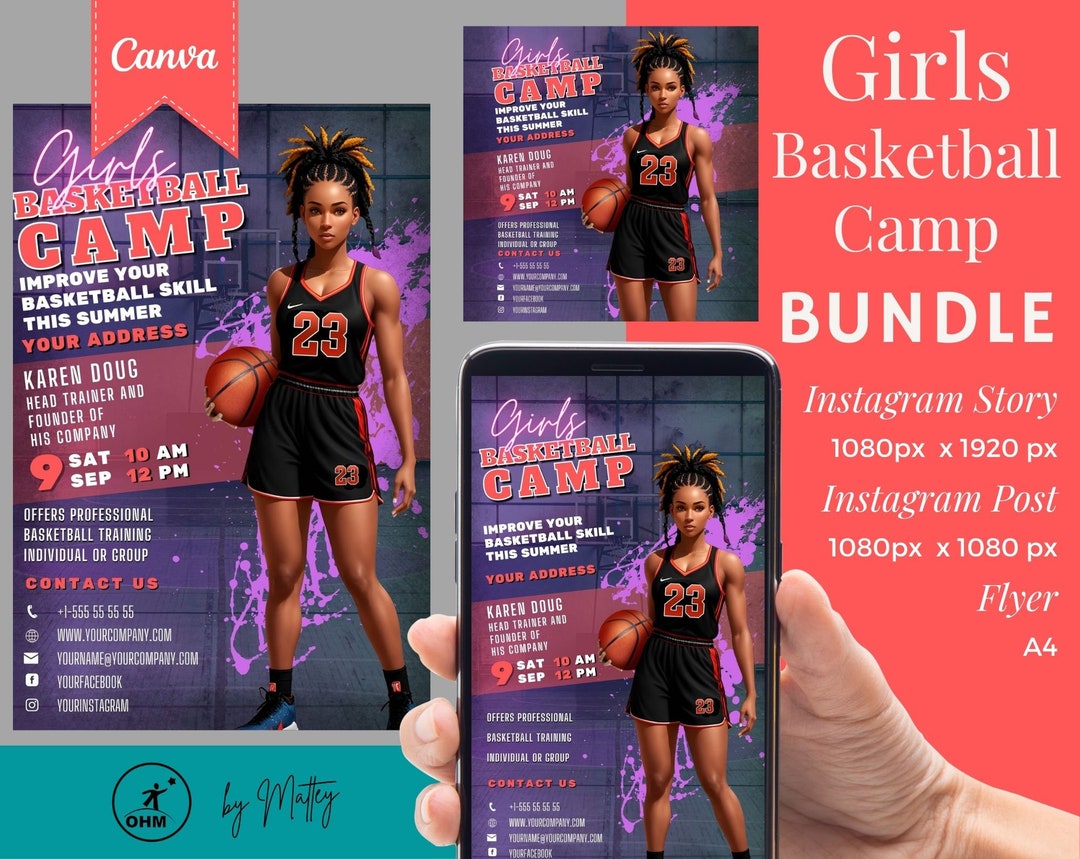 Girls Basketball Camp Flyer Template, Training Template , Diy Flyer ...