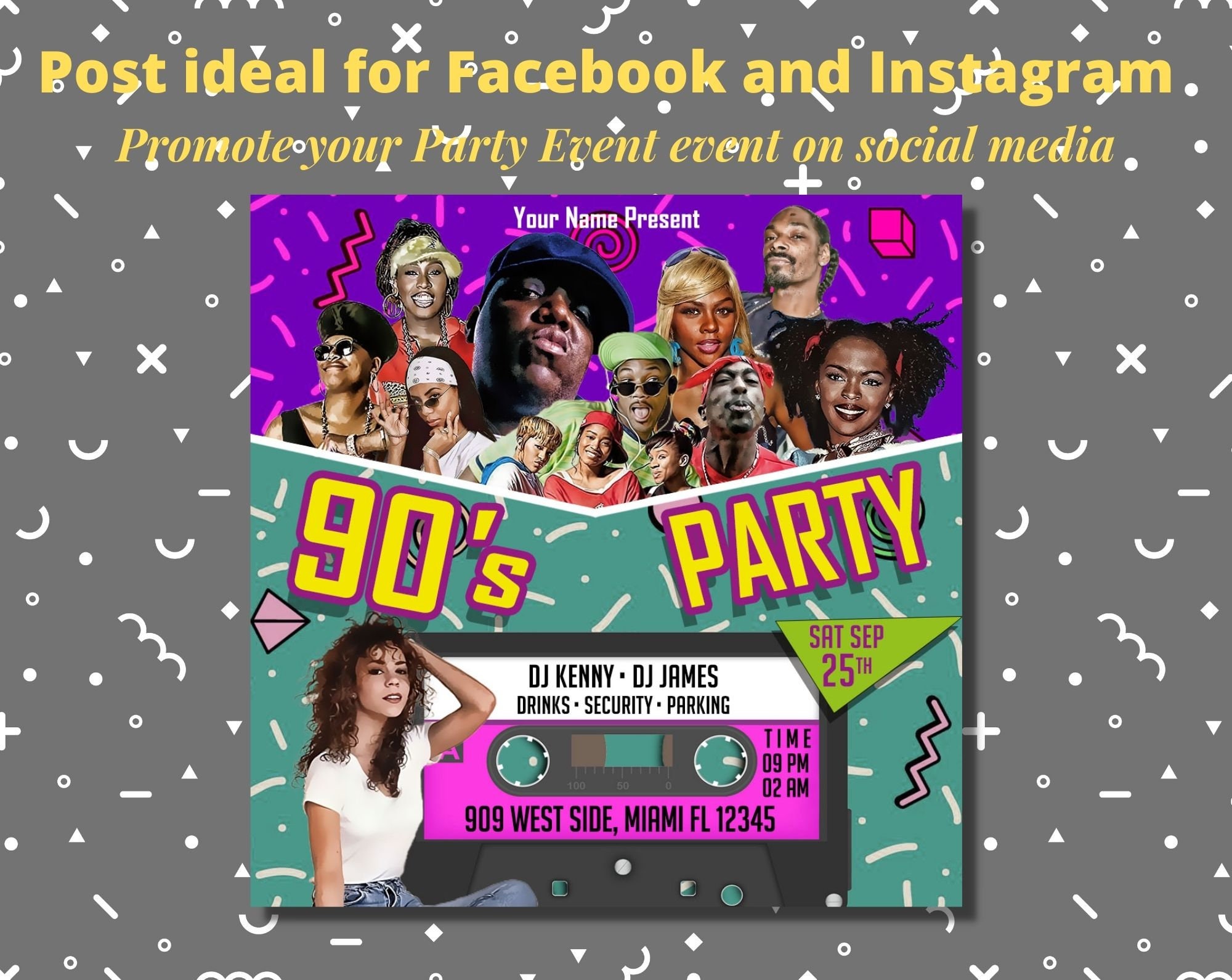 90s Party Invitation, Back 90's Theme, 90's Theme Invite, 90's Hiphop ...