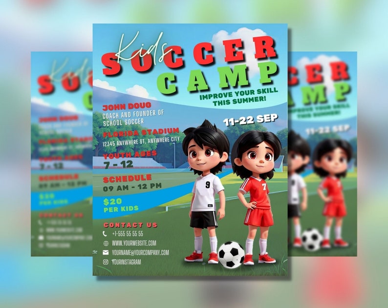 Kids Soccer Camp Flyer Template, Kids Soccer School Flyer, Soccer ...