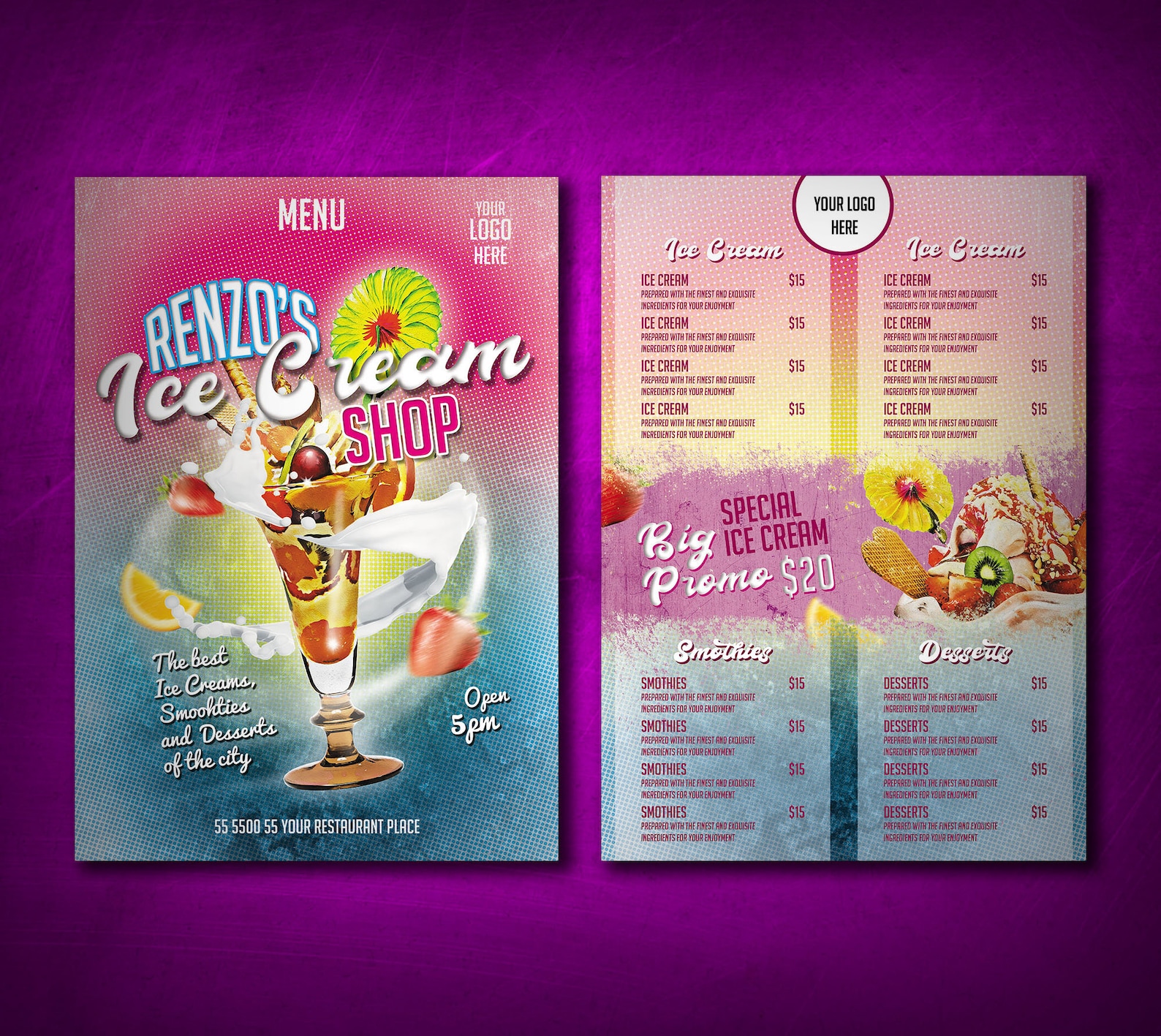 Menú De la heladería Plantilla de menú para helado Diseño | Etsy