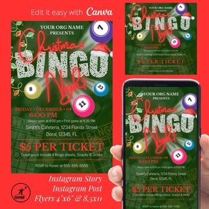 Christmas Bingo Template Flyer, Canva Template, Community Event ...