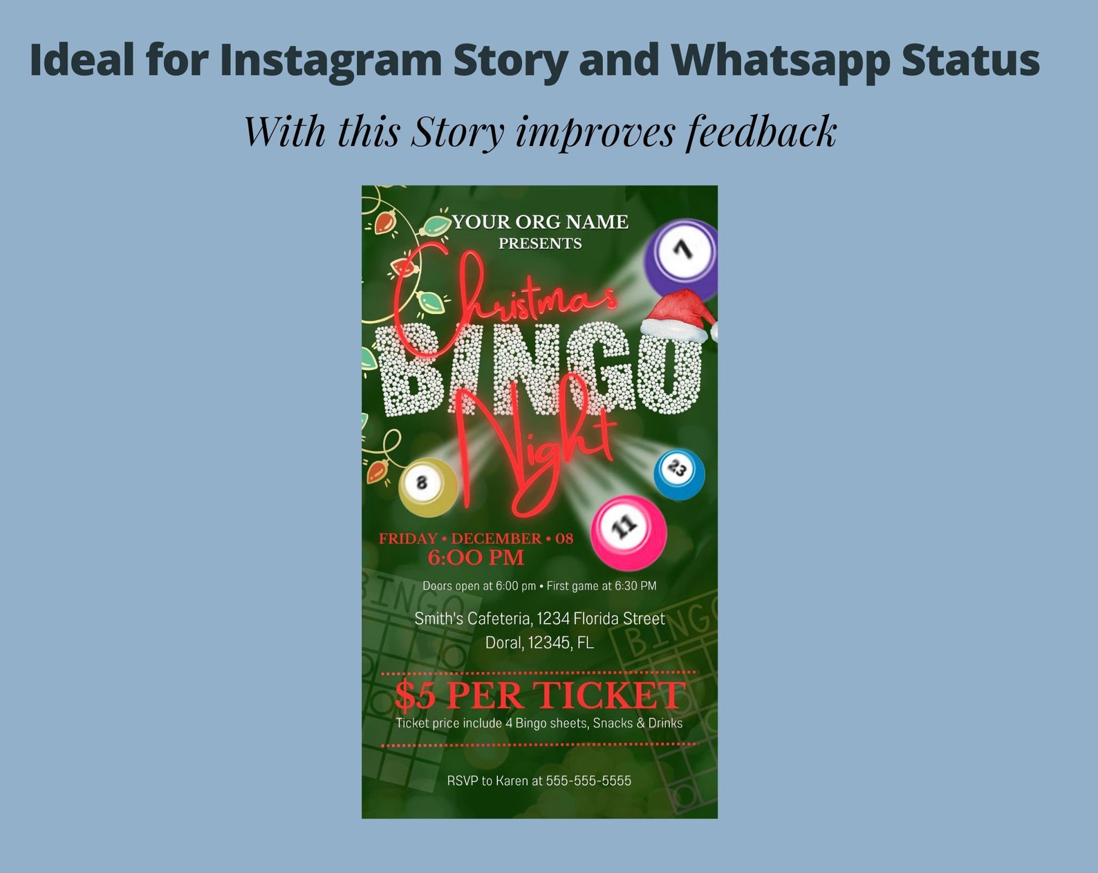 Christmas Bingo Template Flyer, Canva Template, Community Event ...