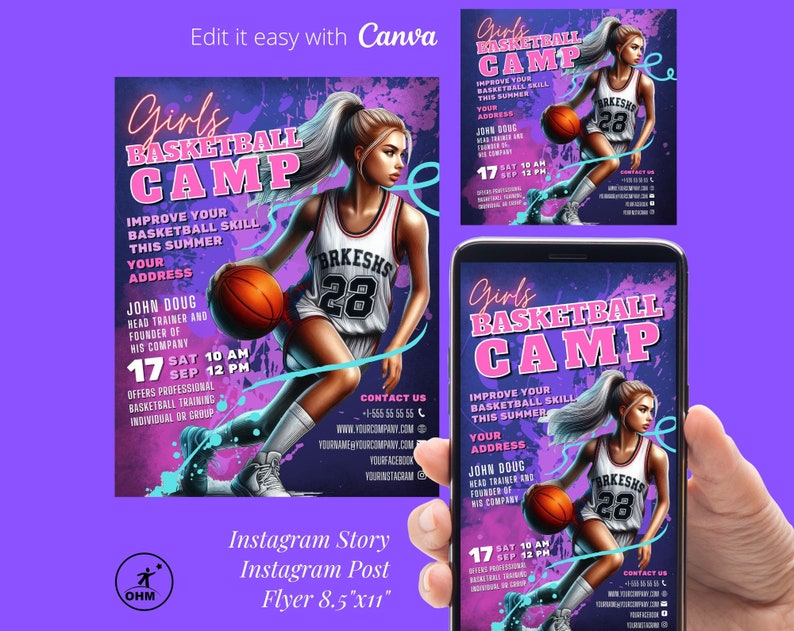 GIRL BASKETBALL FLYER Template, Training Template , Diy Flyer ...