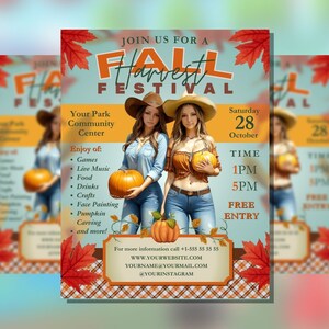 Fall Harvest Festival Flyer, Fall Event Flyer Template, Fall Fest ...