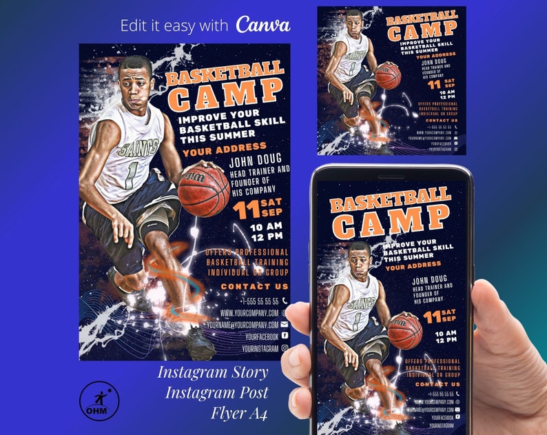 BASKETBALL FLYER TEMPLATE, Night Edition, Training Template, Editable ...