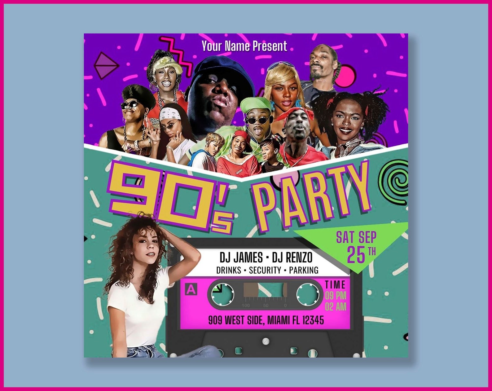 90s Party Invitation, Back 90's Theme, 90's Theme Invite, 90's Hiphop ...