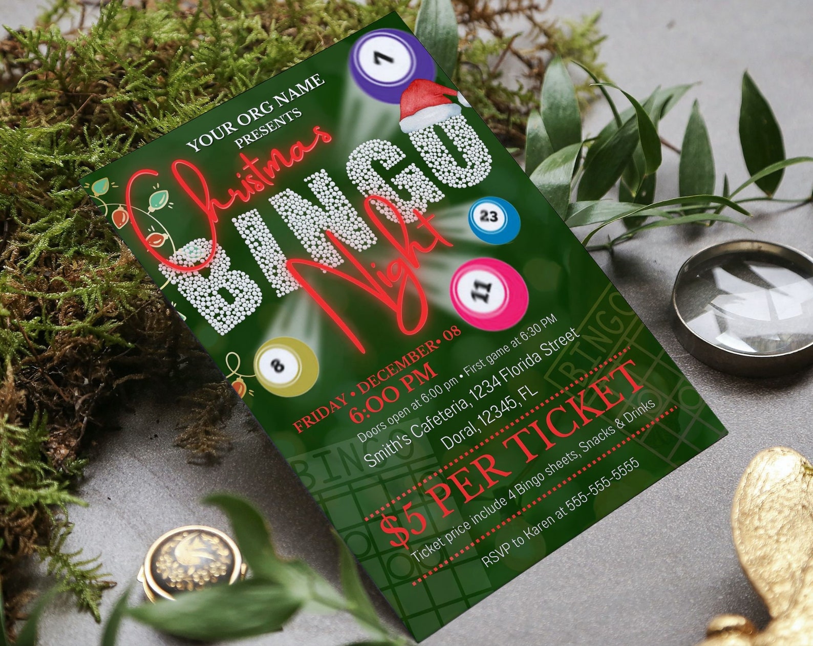 Christmas Bingo Template Flyer, Canva Template, Community Event ...