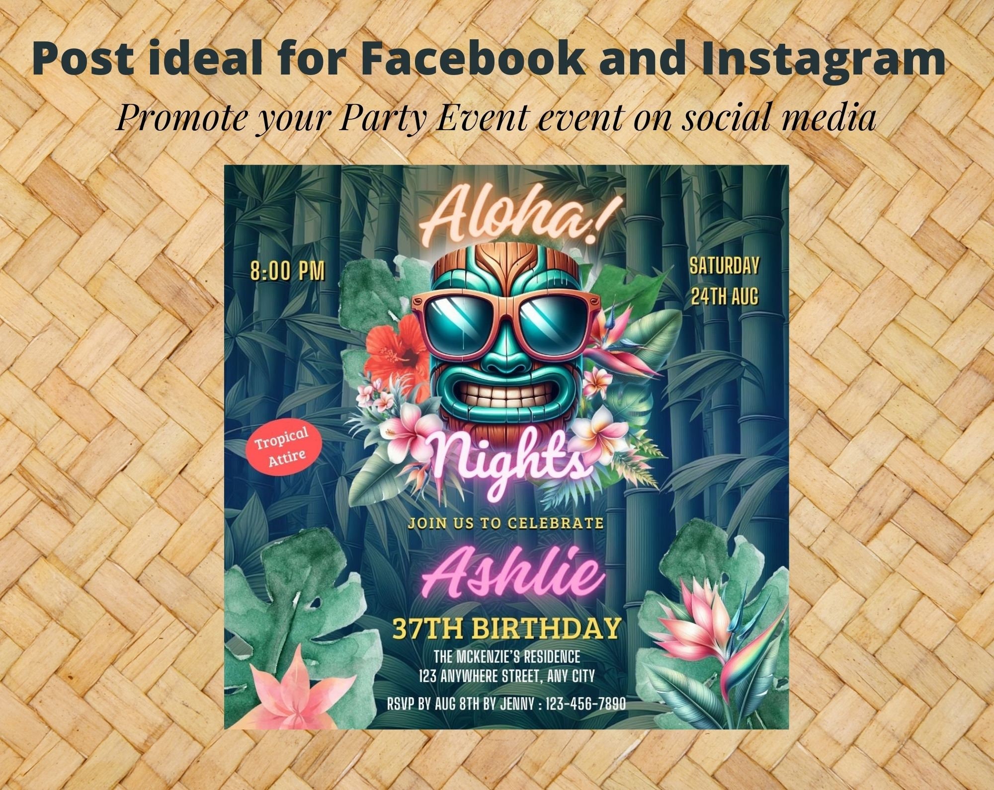 Aloha Nights Flyer, Aloha Nights Canva Flyer, Summer Pool Party ...