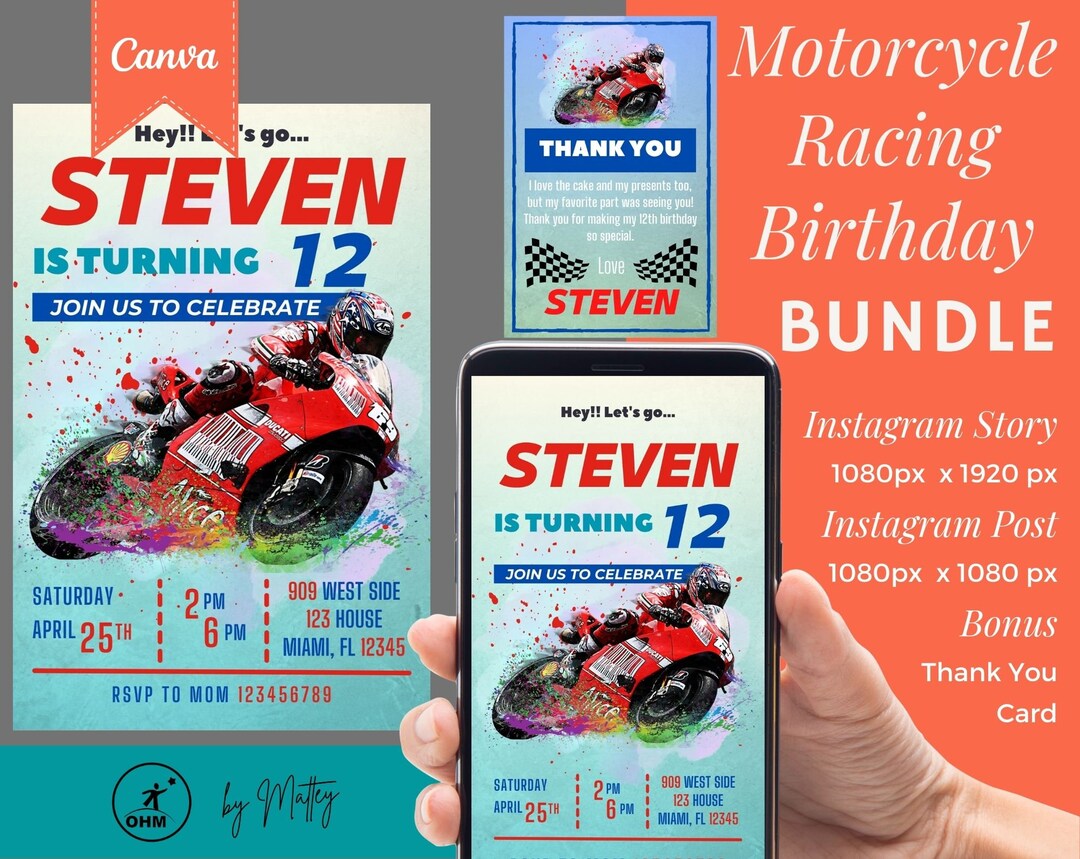 Motorcycle Racing Birthday, Motorcycle Kid Event, Motorcycle Invite ...