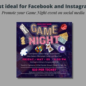 Game Night Template Flyer, Canva Template, Community Event, Charity ...