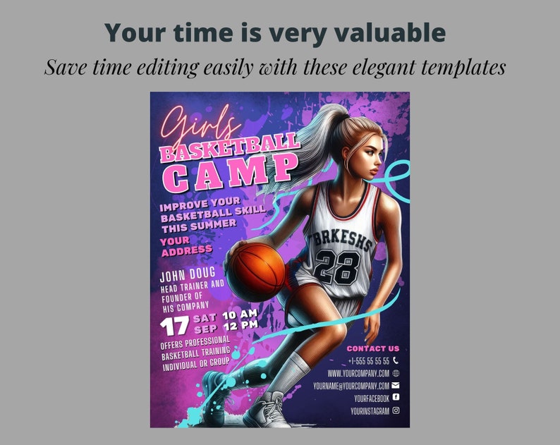 GIRL BASKETBALL FLYER Template, Training Template , Diy Flyer ...