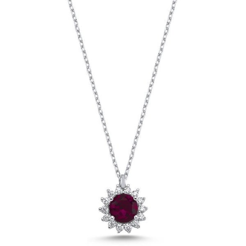 Round Ruby CZ Halo Sterling Silver Jewelry Set - Etsy