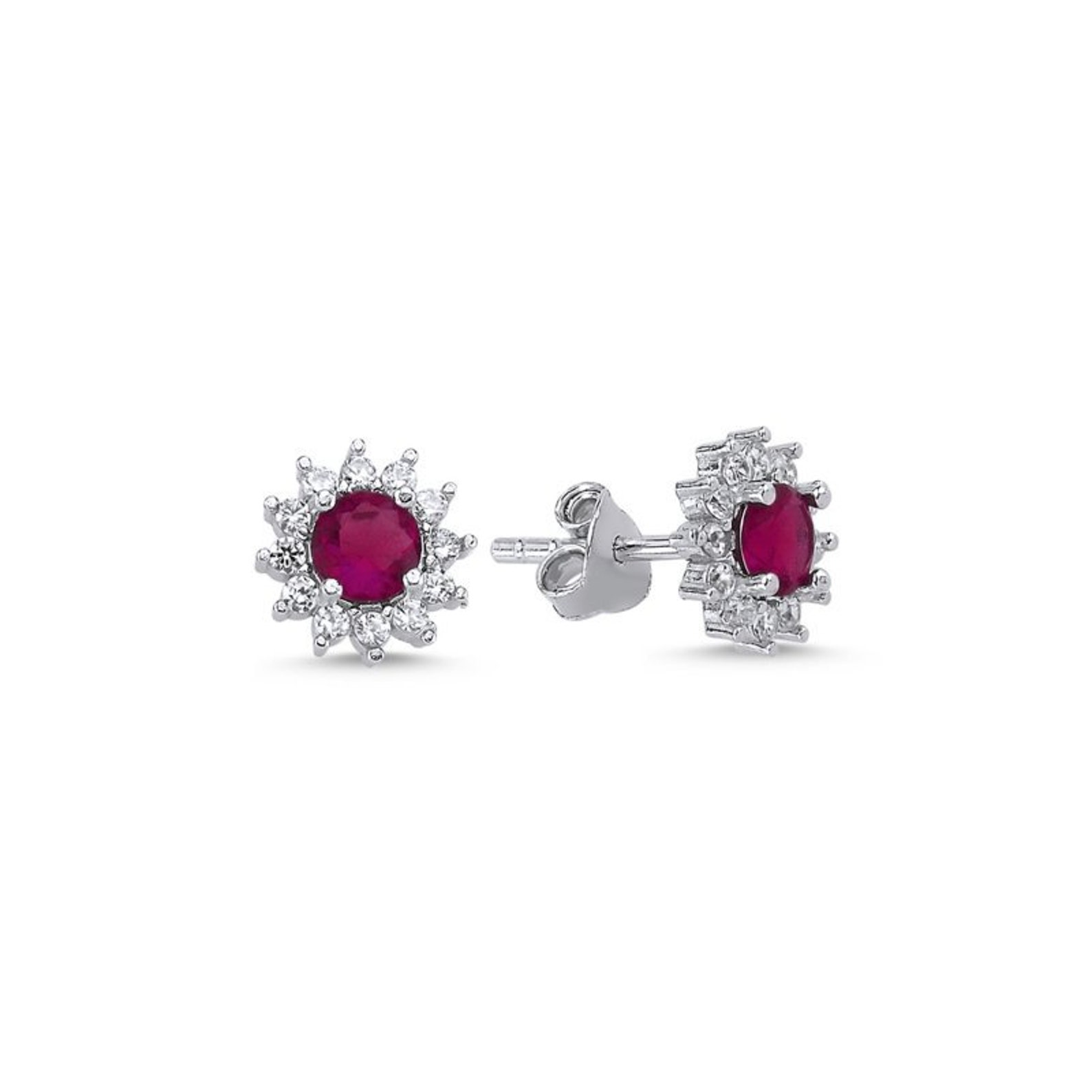 Round Ruby CZ Halo Sterling Silver Jewelry Set - Etsy