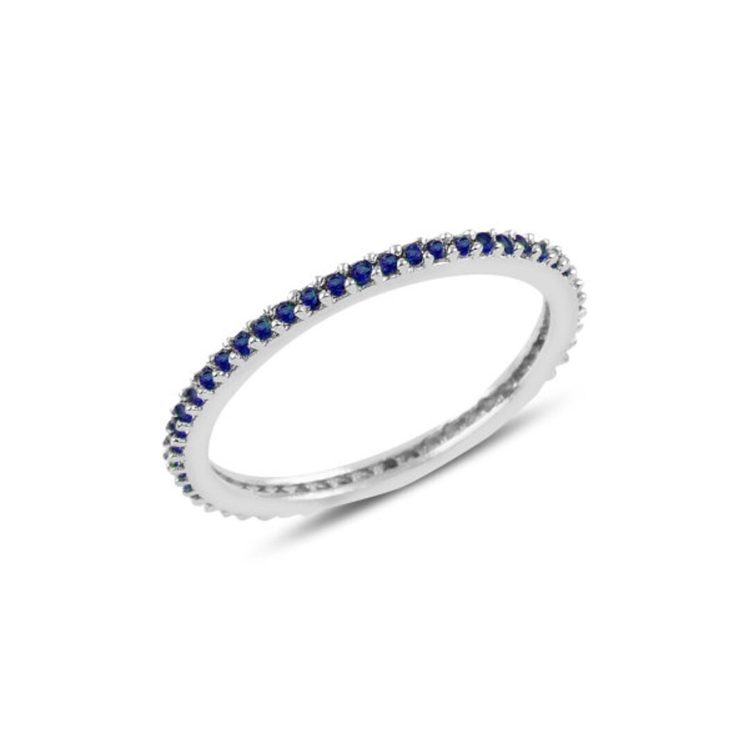 Sapphire CZ Eternity Sterling Silver 925 Band, Single Line Pave CZ Ring ...
