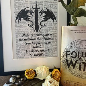 Fourth Wing, the Archives, Rebecca Yarros, Dragon, Dictionary Print ...