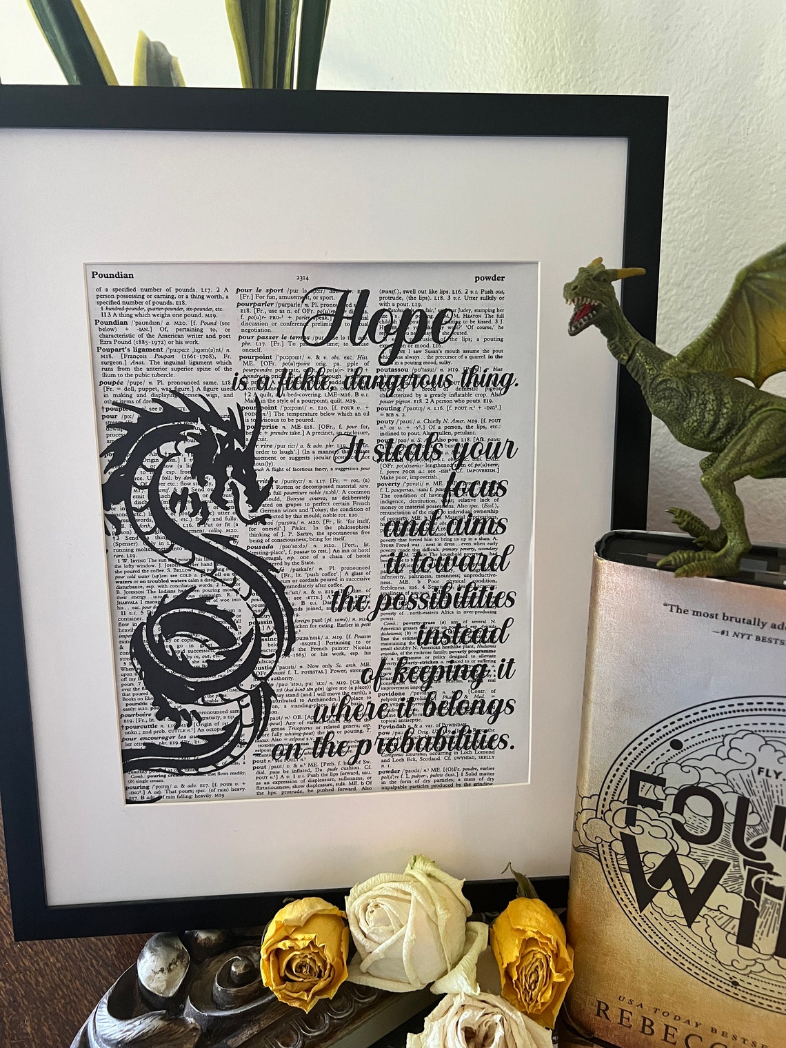 Fourth Wing, Hope, Rebecca Yarros, Dragon, Dictionary Print, Vintage ...