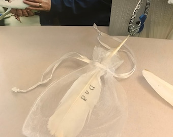 Real Personalised White Feather Memorial Bauble. Name / Date Stamped ...