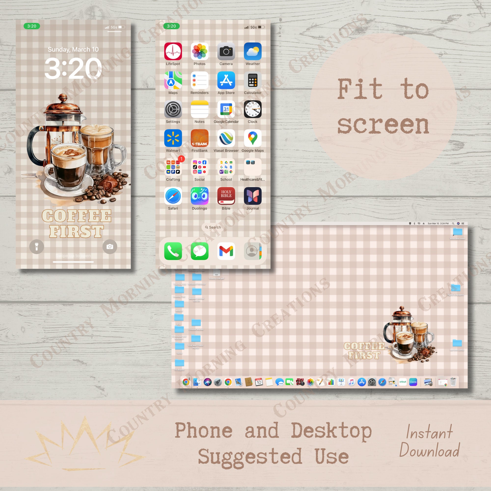 Coffee Love Phone and Desktop Wallpaper Set, Coffee, Phone Wallpaper ...
