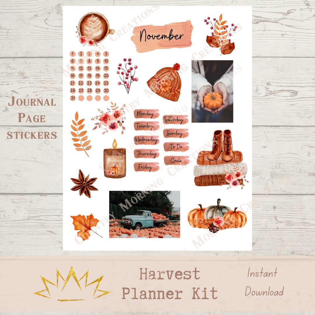 Harvest Planner Kit, Fall, Autumn, Pumpkins, Harvest, Planner Stickers ...
