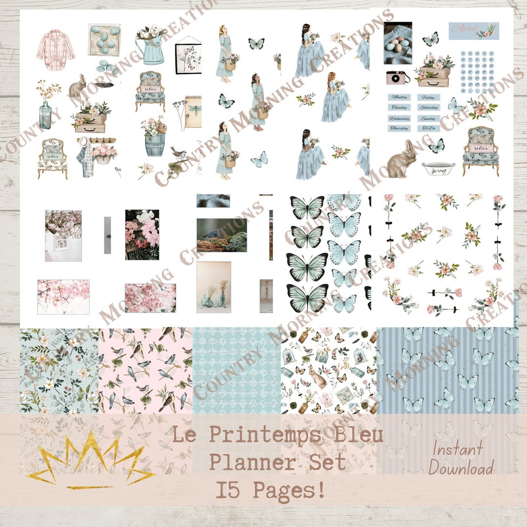 Le Printemps Bleu Full Planner Kit, Planner Stickers, Stickers, Journal ...