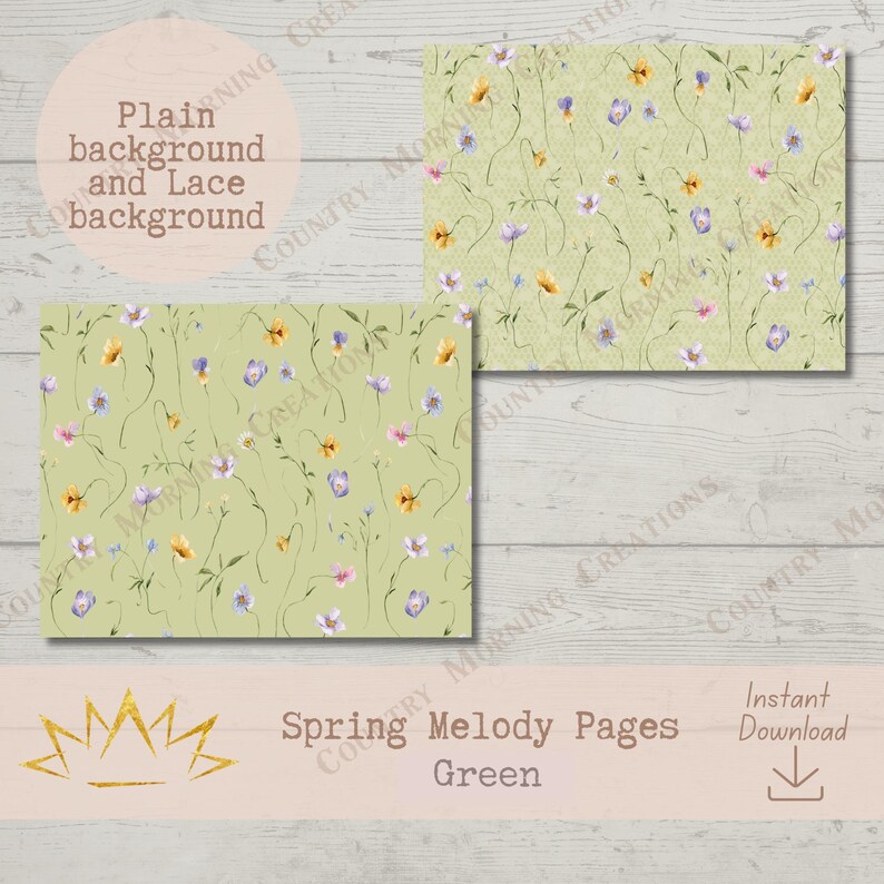 Spring Melody Green Pages, Background Pages, Journal Pages, Birds ...