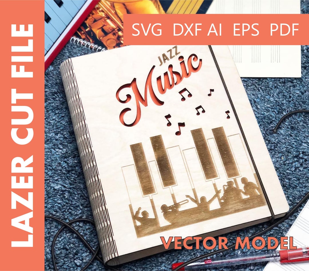 Jazz Music Notebook Cover SVG | Laser Cut Wooden Template | Musical ...