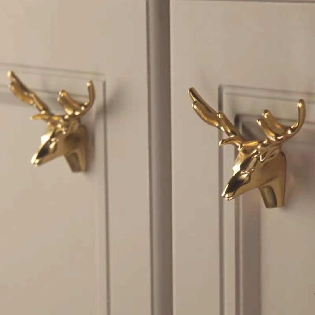 Brass Deer Head Knobs Drawer Knob Dresser Knobs, Animal Drawer Knobs ...