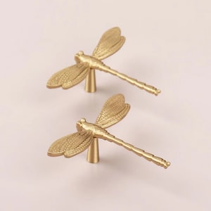 Dragonfly Brass Cabinet Knob, Solid Brass Drawer Pull, Doorknob, Dragonfly Knob, Knobs Drawer ...