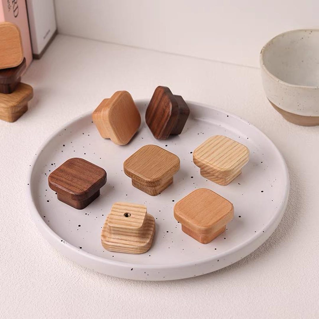 38mm Nature Wood Square Draw Knob, Boho Nursery Drawer Pull, Dresser Knobs, Rustic Doorknob, Oak ...