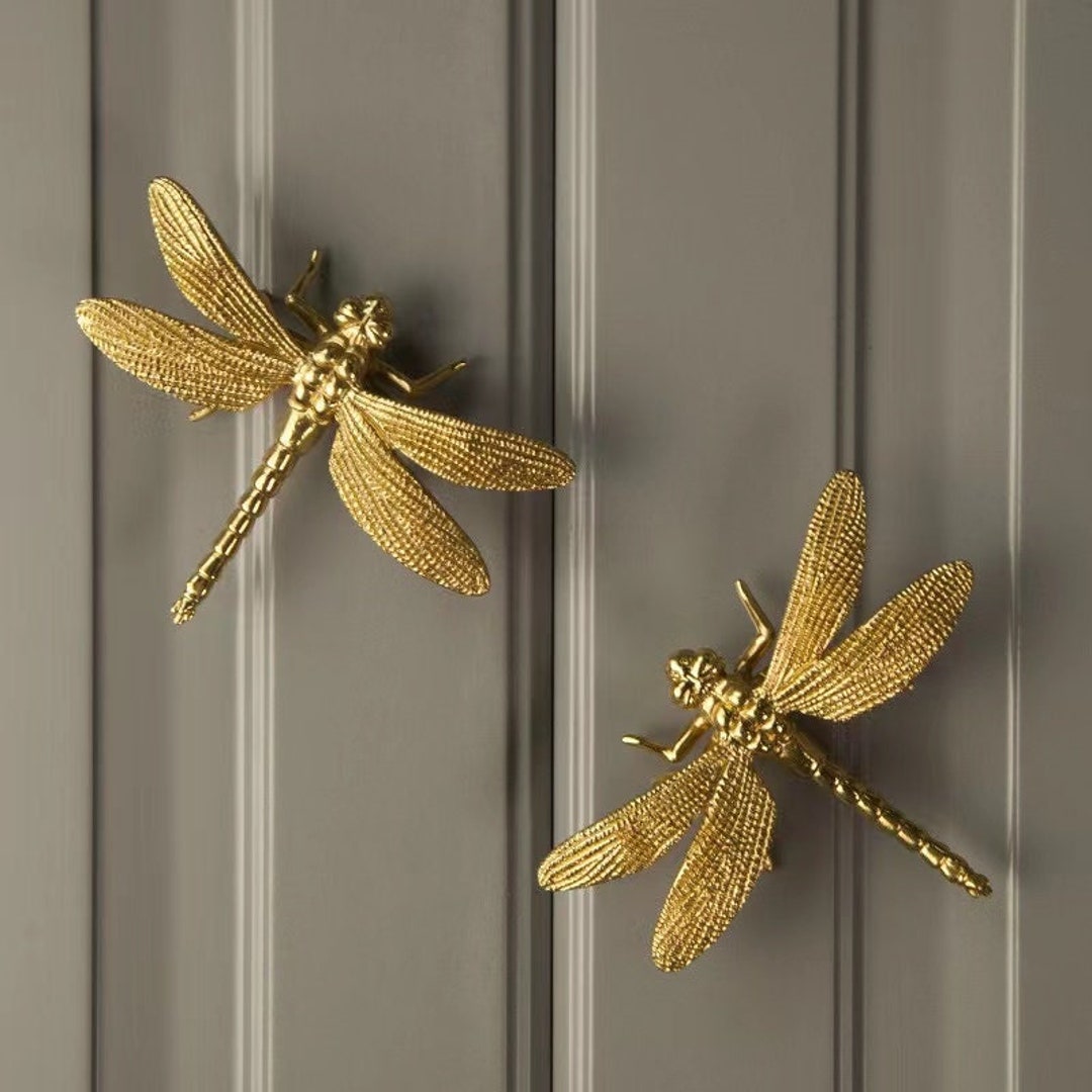 Dragonfly Brass Cabinet Knobs, Solid Brass Drawer Pulls, Animal Doorknobs, Dragonfly Knobs ...