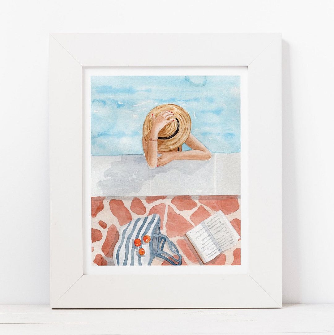 By the Pool Art Print, Watercolor 8 X 10 Print, Painting Wall Decor - Etsy