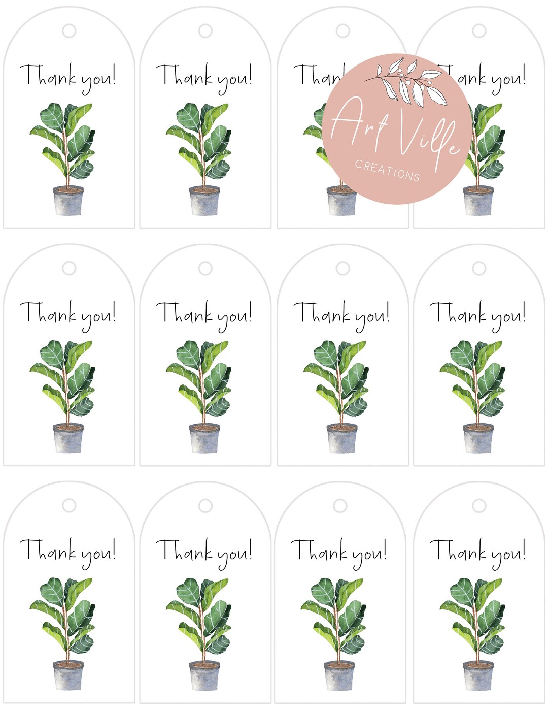 Watercolor Fiddle Leaf Fig Tags 'thank You' Tag - Etsy