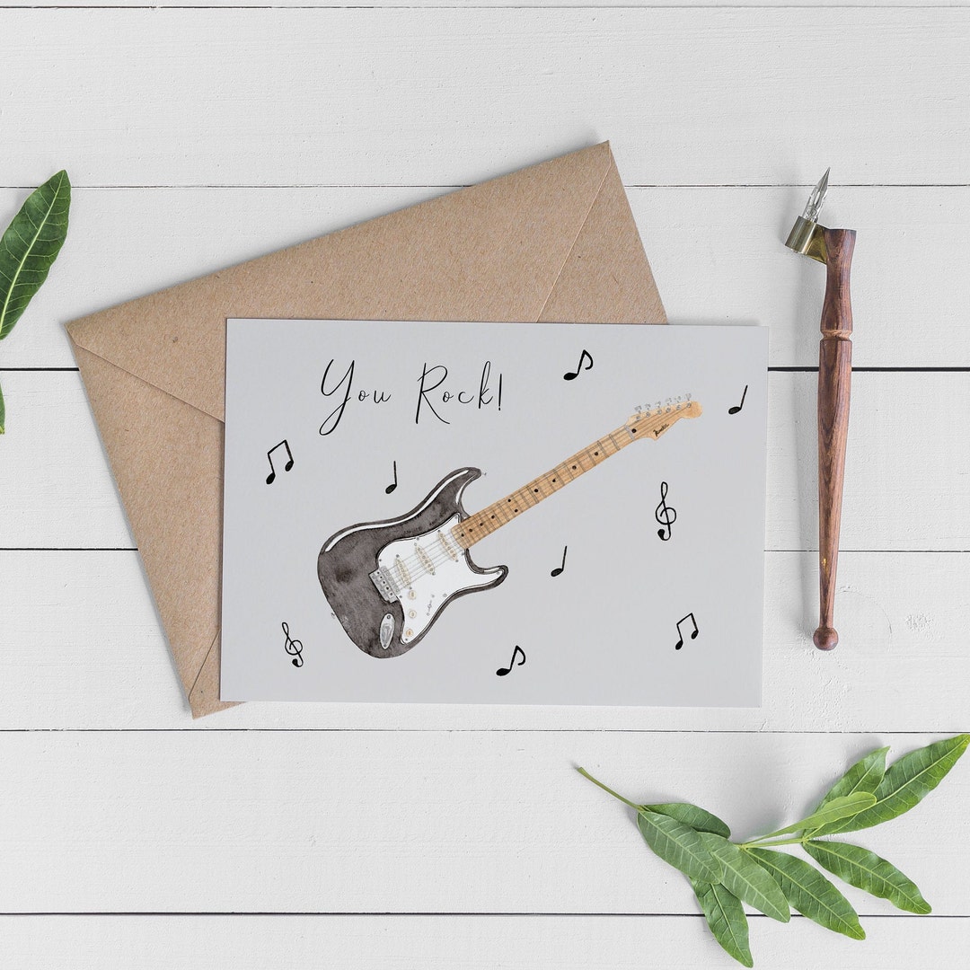 You Rock! Card, Guitar Card, Watercolor, Greeting Card - Etsy