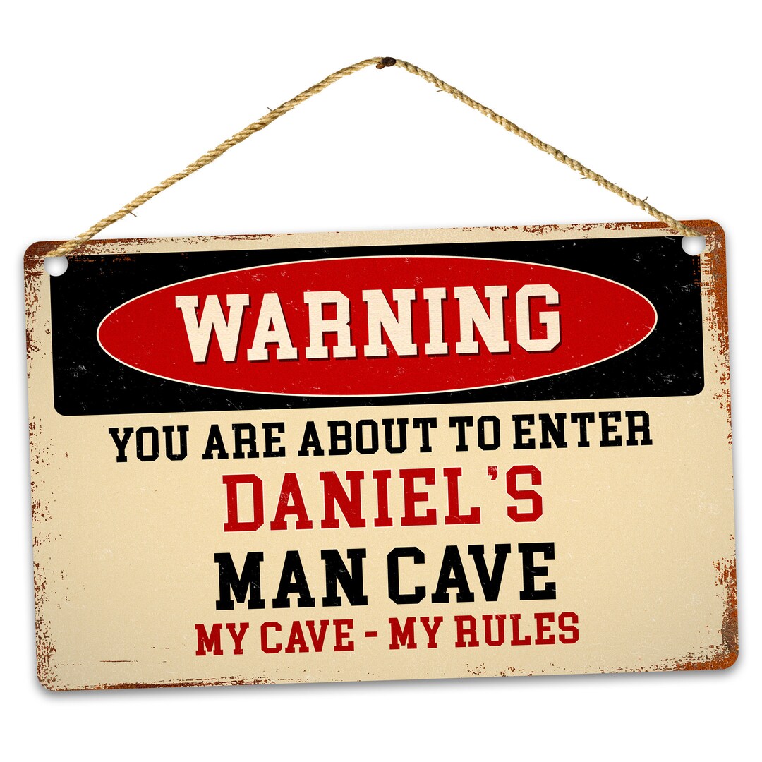 Personalised Vintage Man Cave Name Metal Sign, Rustic Retro Custom ...
