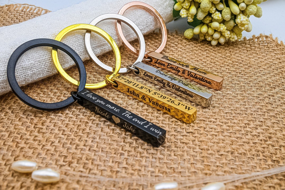 Personalised Bar Keychain, Engraved Metal Keychain, 4 Sided Keychain ...