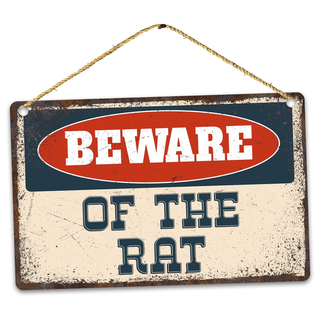 Funny Beware of Rat Metal Sign, Rustic Retro Weathered Distressed ...