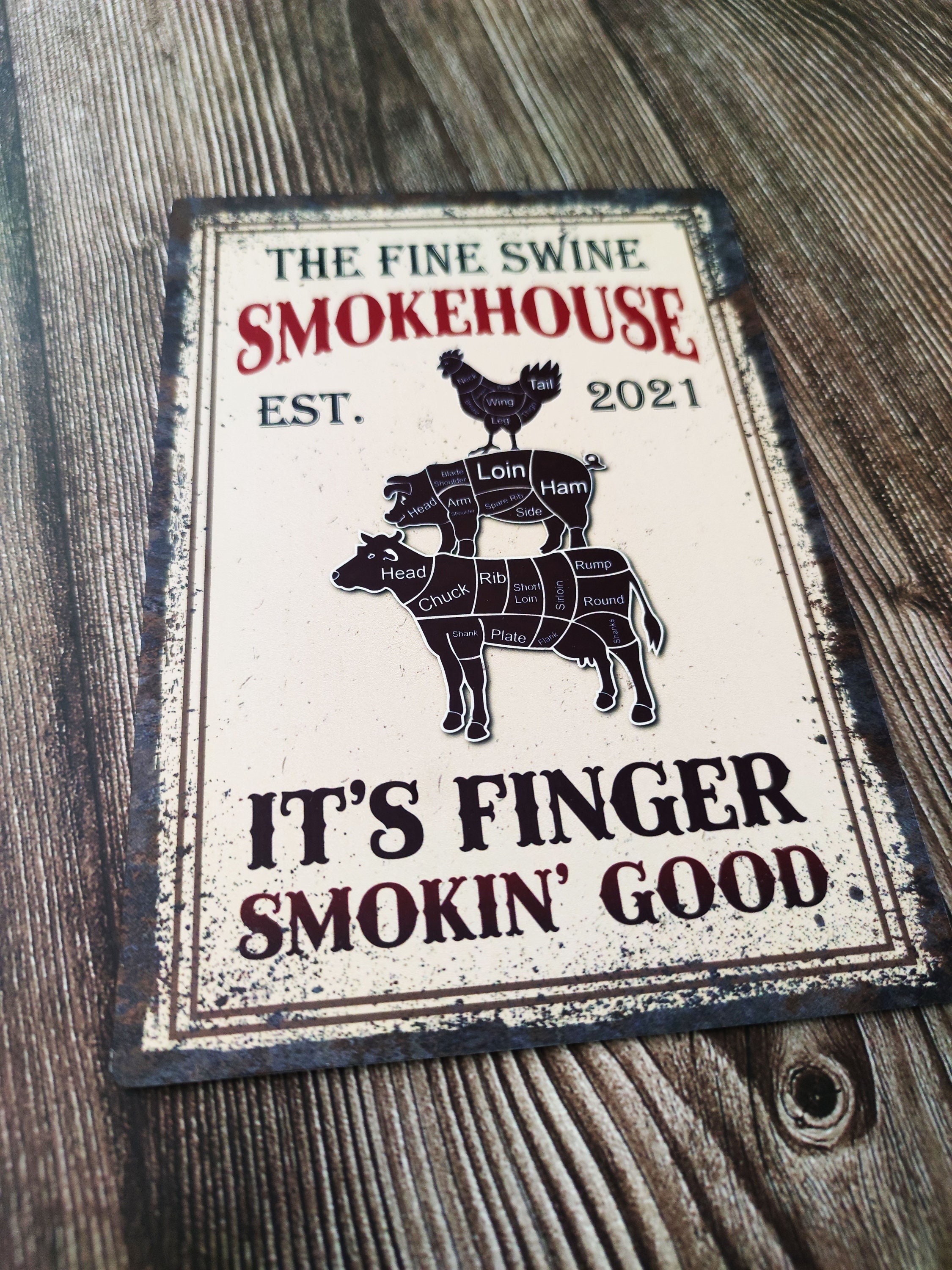 Personalised Vintage Name Smokehouse Metal Sign, Rustic Retro BBQ ...