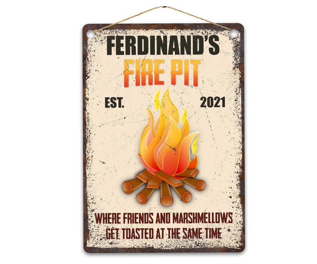 Personalised Vintage Name Fire Pit Metal Sign, Rustic Retro Campfire ...