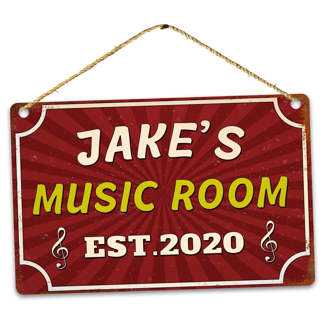Personalised Vintage Name Music Room Metal Sign, Rustic Retro Custom ...