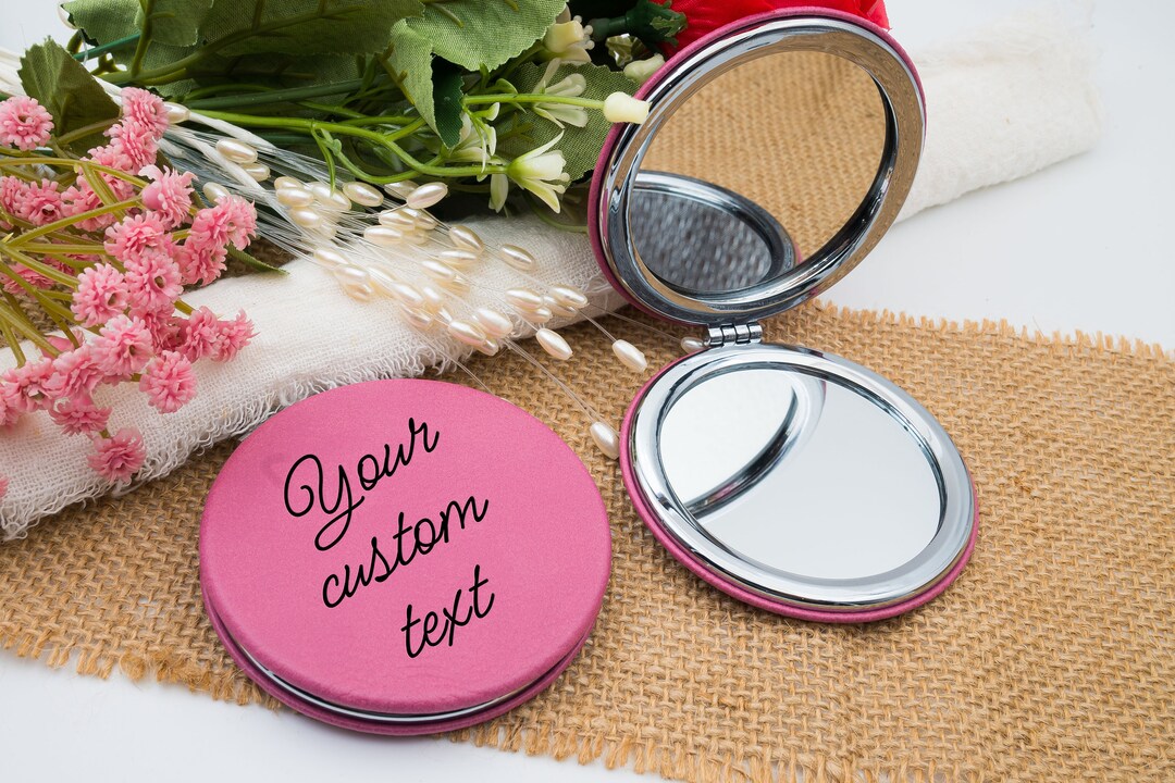 Personalized Compact Mirror Pink Leatherette Custom Small Purse Mirror ...