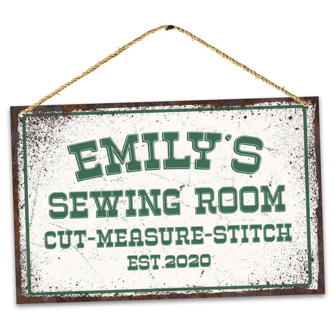 Personalised Vintage Name Sewing Room Metal Sign, Rustic Retro Custom ...