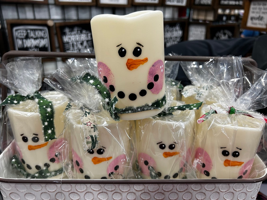 Hand Painted Snowman Candle - Etsy