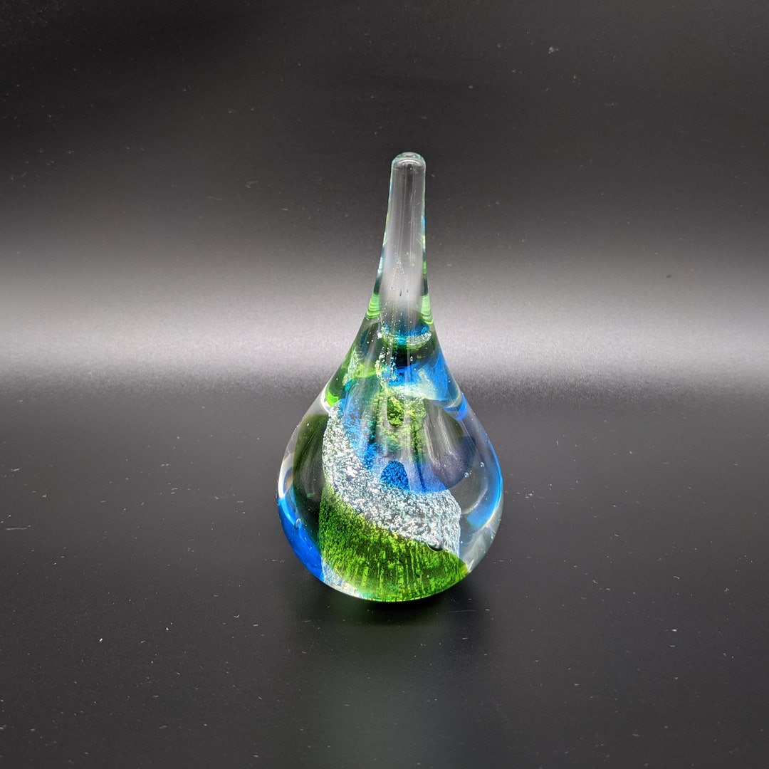 Teardrop Paperweight Blue Green and White Swirl Art Glass Rain - Etsy