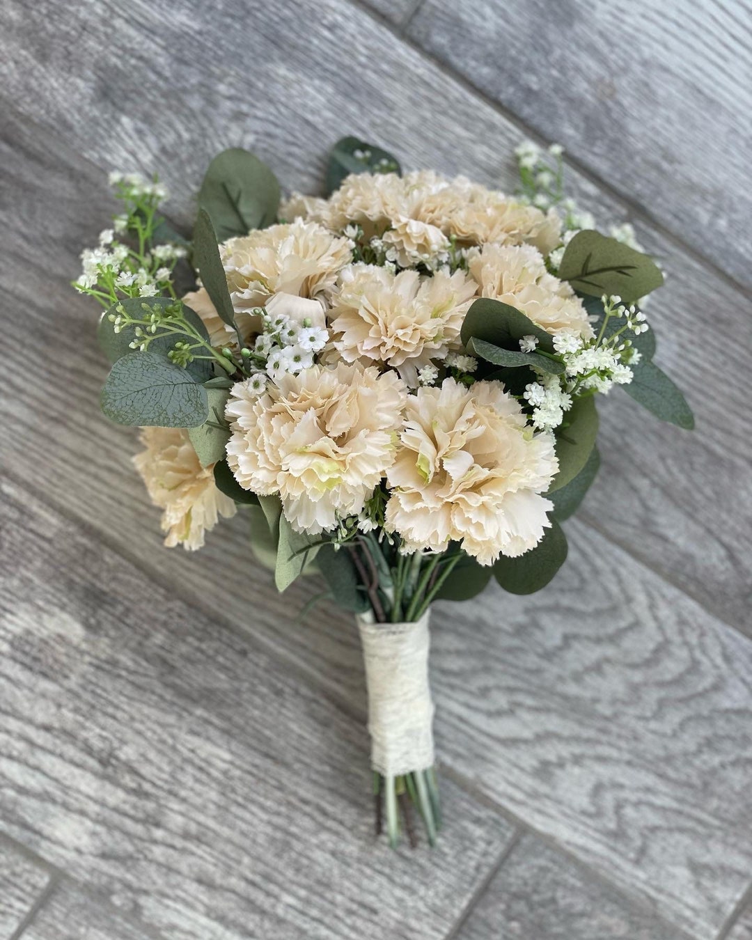 Cream Carnations and Greenery Bouquet Carnations Bride Bouquet ...