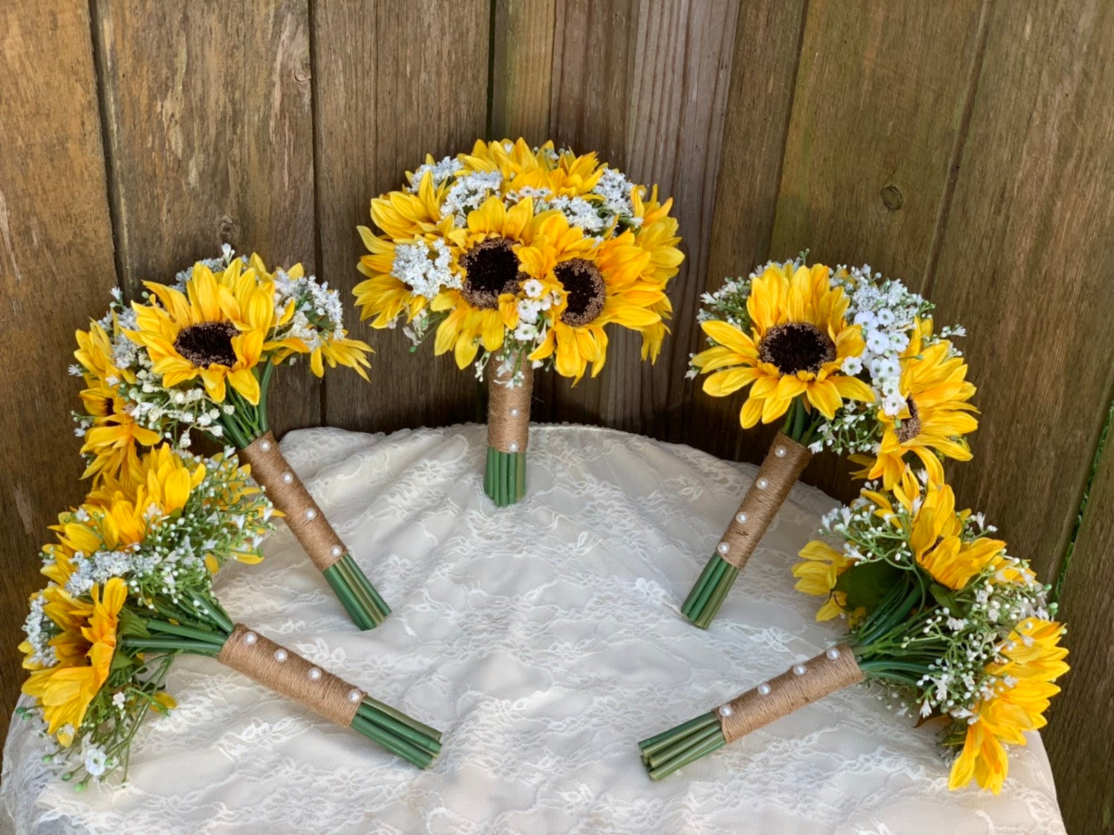 Sunflowers and Baby's Breath Bouquet Twine Handle and - Etsy UK