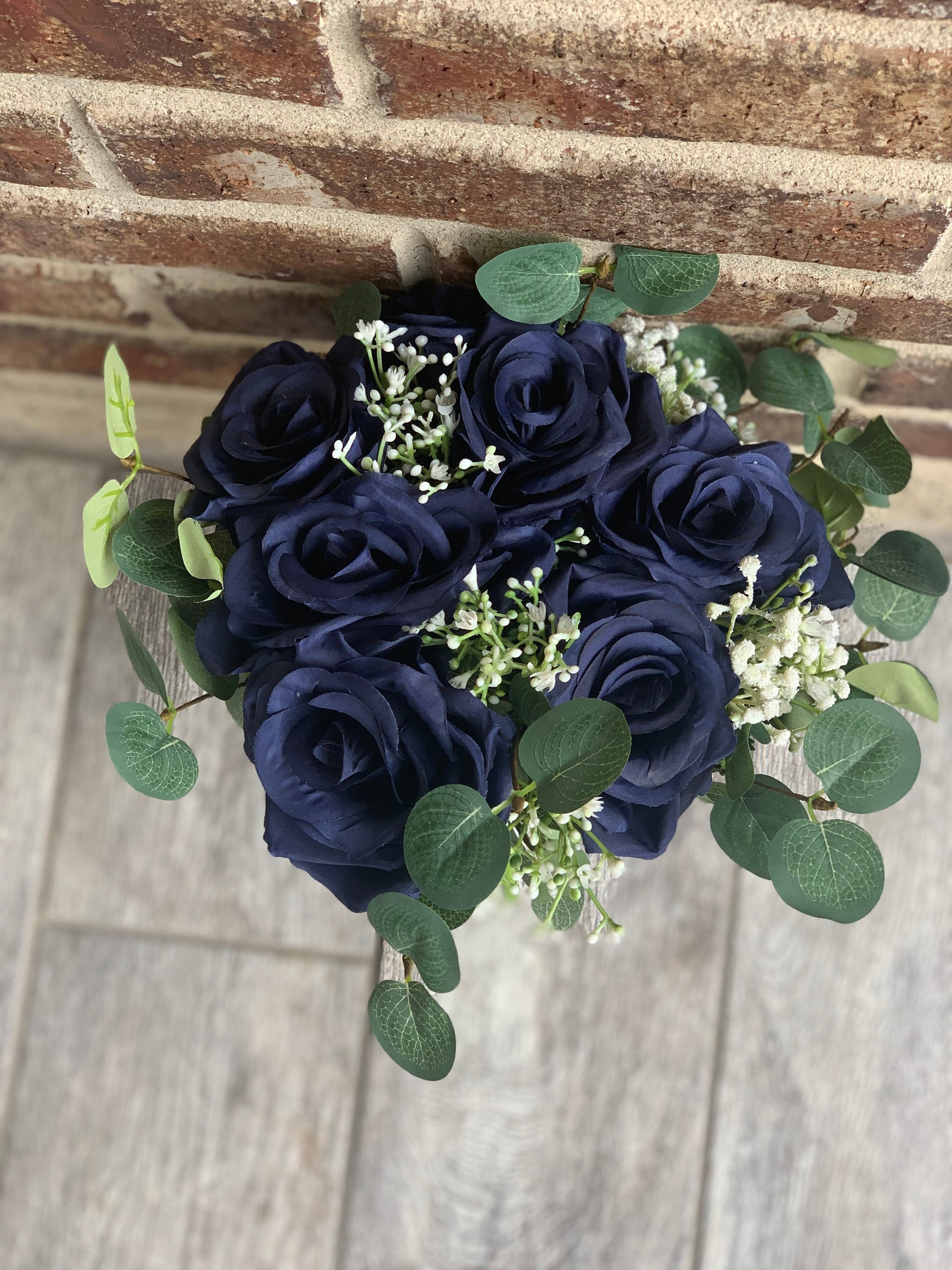 Navy Blue Roses and Greenery Bouquet Bride Navy Blue Bouquet - Etsy