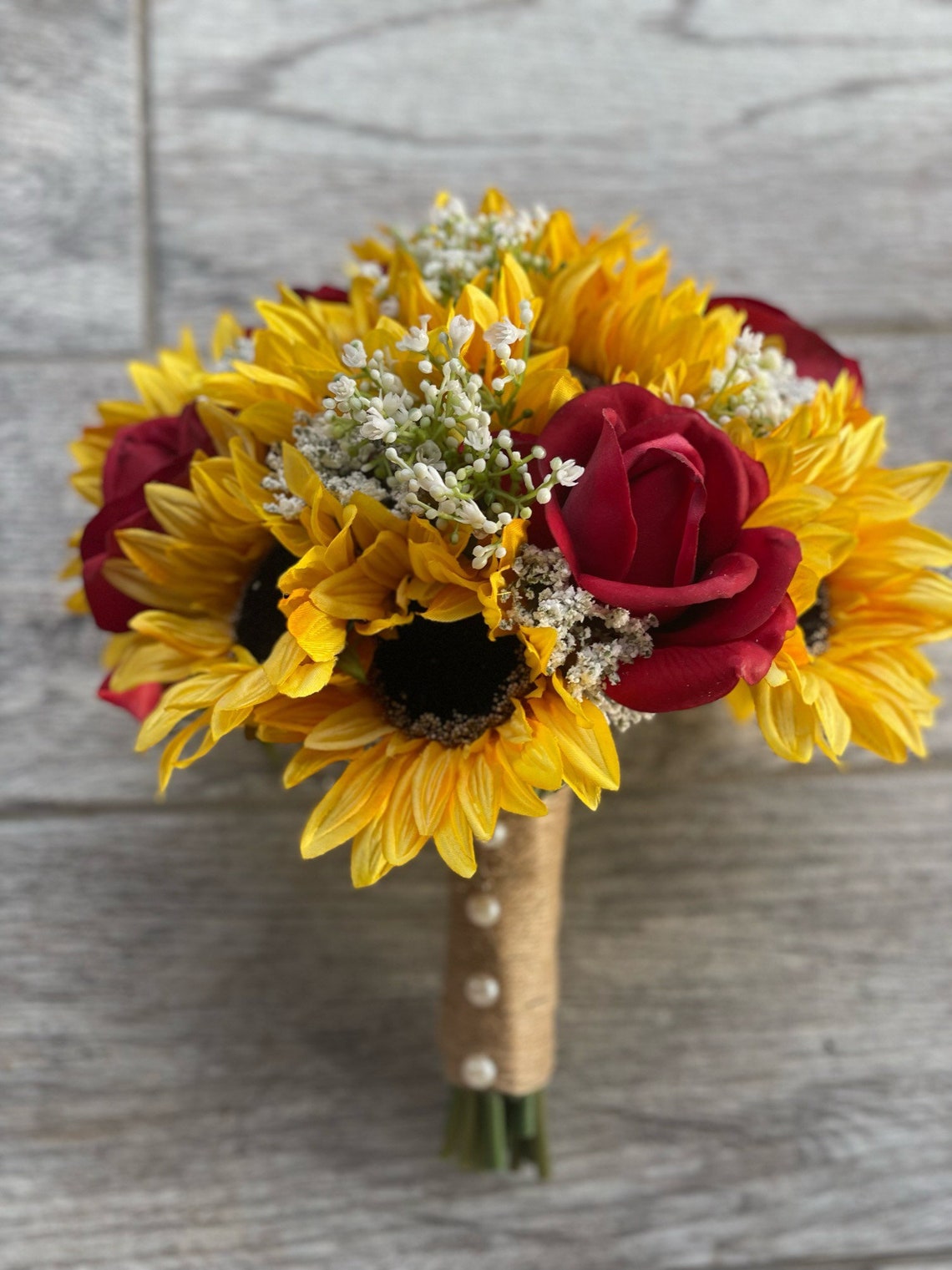 Red Roses and Sunflowers Bouquet - Etsy