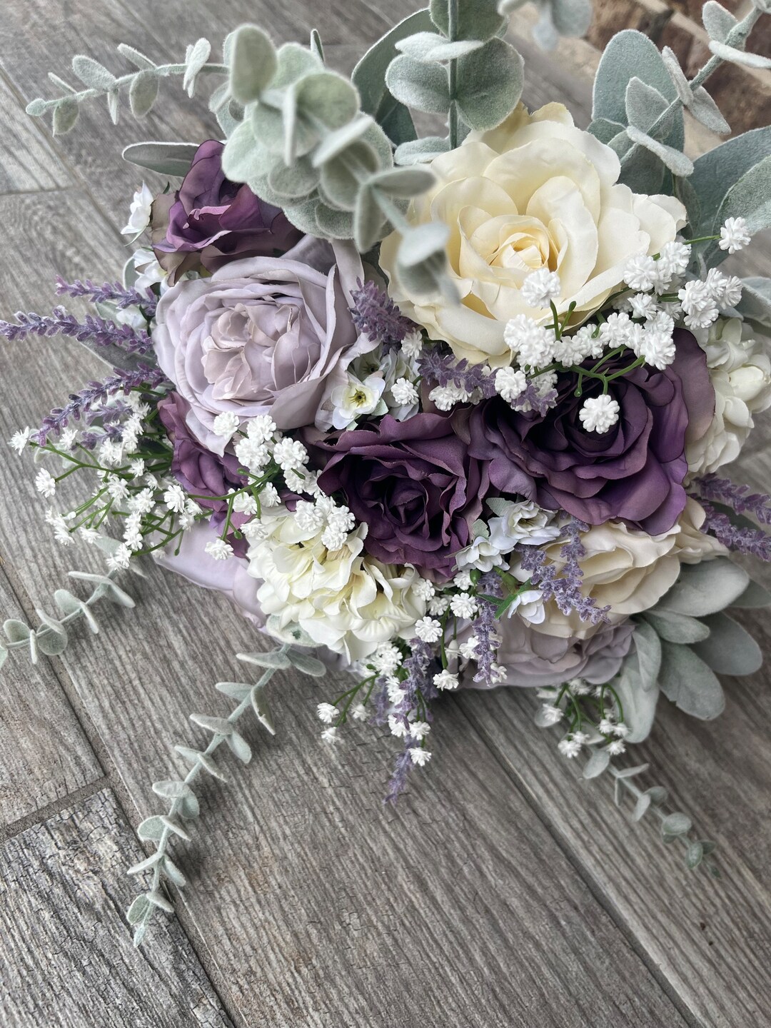 Purple & Ivory Bouquet Purple Wedding Boho Style Bouquets - Etsy